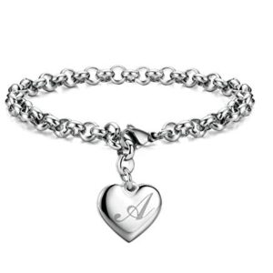 Monily Initial Charm Bracelets for Women Stainless Steel Charm Bracelets for Women Letters A Alphabet Heart Bracelet Jewelry Gifts for Women