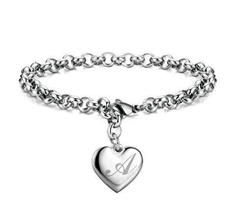 Monily Initial Charm Bracelets for Women Stainless Steel Charm Bracelets for Women Letters A Alphabet Heart Bracelet Jewelry Gifts for Women