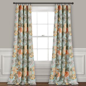 lush decor sydney light filtering window curtain panels, pair, 52" w x 84" l, blue & green - botanical garden - country cottage home decor - floral curtains for bedroom, living room, & dining room