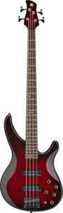 yamaha trbx604 4-string flamed maple bass guitar, dark redburst