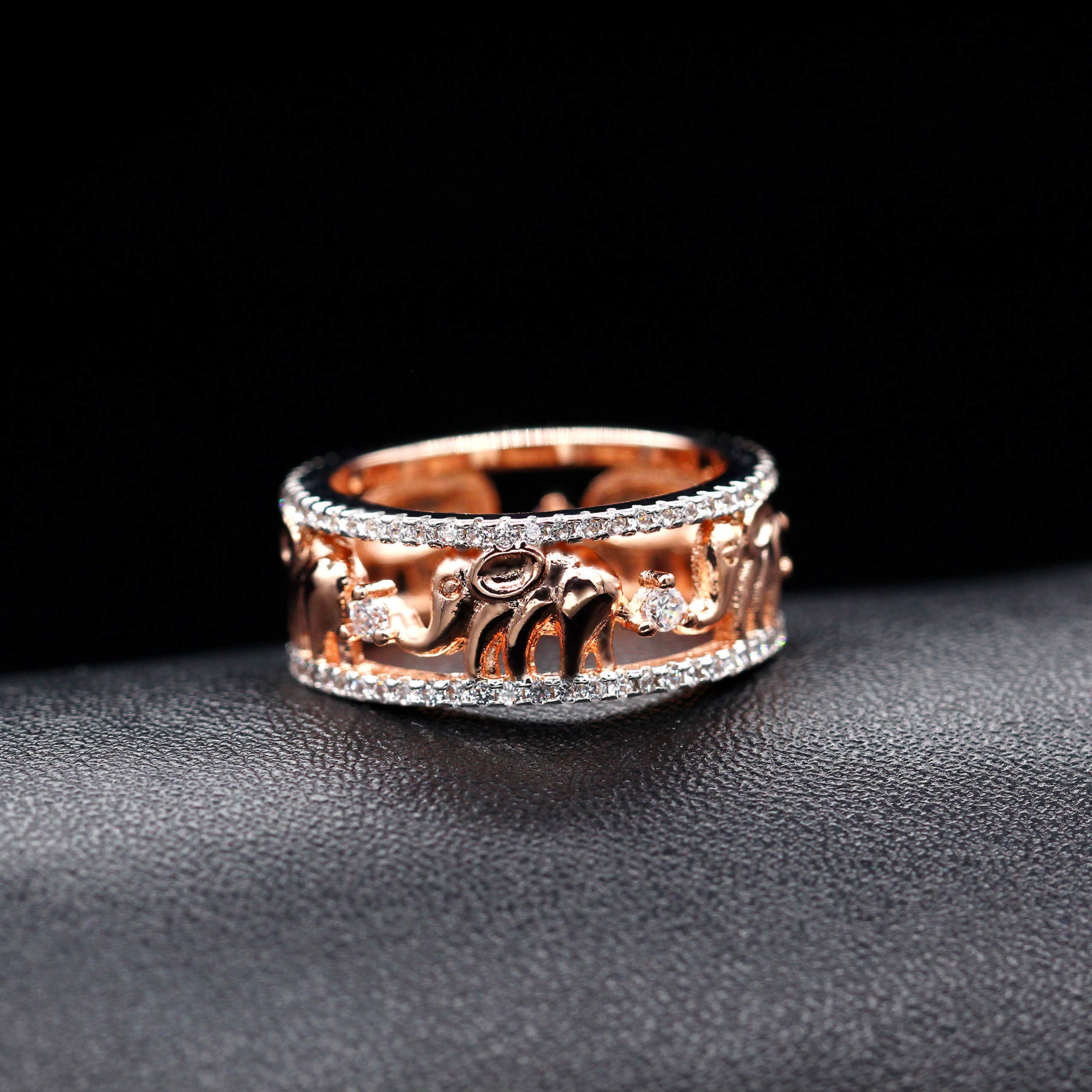 Uloveido Elephant Family Migration Ring Rose Gold Plated Wedding Band Jewelry Present for Women Size 8 RA083