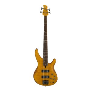 yamaha trbx604 4-string flamed maple bass guitar, matte amber