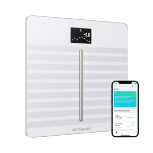 withings body cardio - premium wi-fi body composition smart scale, tracks heart rate, bmi, fat, muscle mass, water percent, digital bathroom scale, app sync via bluetooth or wi-fi