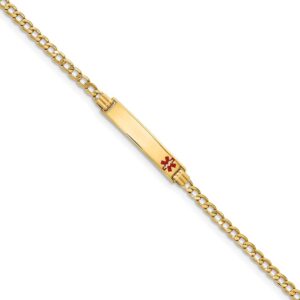 14K Yellow Gold Medical Alert Cuban Link Name Bar Identification ID Bracelet 8 inch