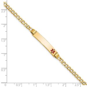 14K Yellow Gold Medical Alert Cuban Link Name Bar Identification ID Bracelet 8 inch