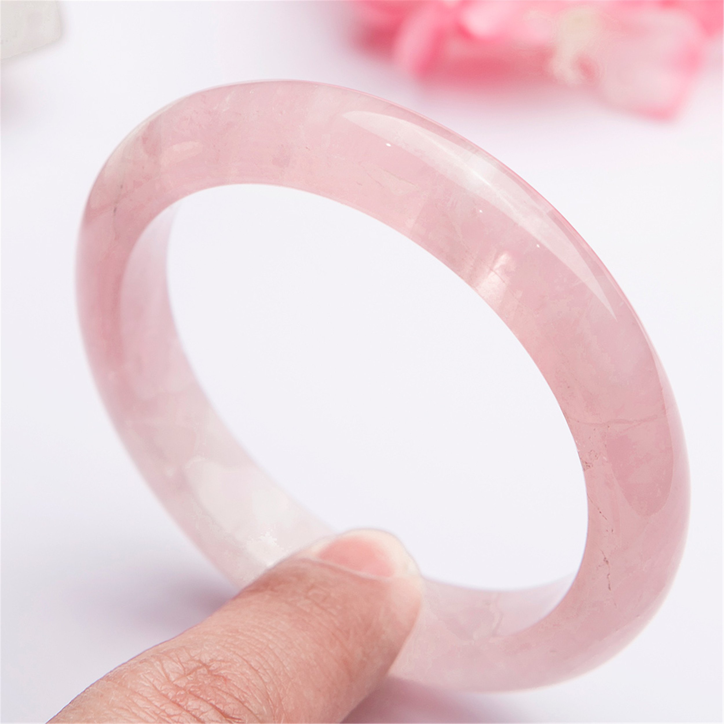 LiZiFang Pink Natural Rose Quartz Crystal Bangle Bracelet Inner Diameter 59mm