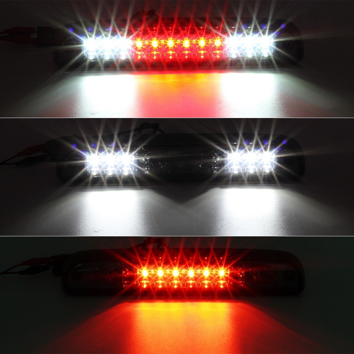 Partsam Red/White 12 LED Smoke Lens Chrome Housing Tail High Mount 3rd Third Brake Light Cargo Lamp Waterproof Replacement for Ford F-250 F-350 F-450 F-550 Super Duty 1999-2016 /Ford Ranger 1993-2011