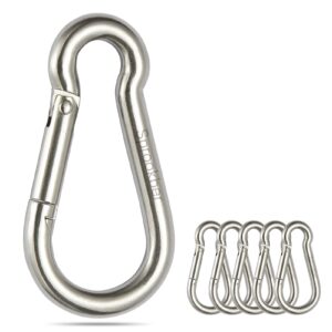 sprookber stainless steel spring snap hook carabiner - 304 stainless steel caribeener clips, set of 6