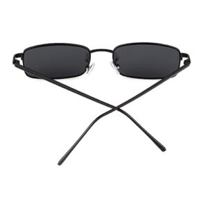 ADE WU Rectangle sunglasses for Women Men Vintage 90s Small Narrow Metal Frame Square Sun Glasses Unisex (Black Frame Grey Lens)