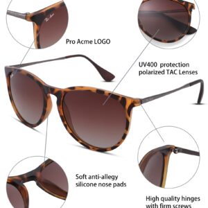 Polarized Sunglasses for Women Classic Round Style 100% UV Protection (Tortoise; Gold/Brown Gradient)