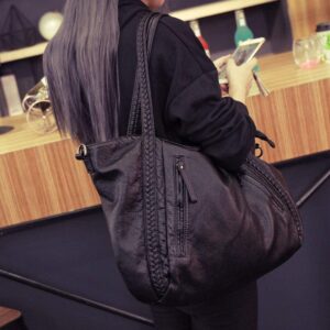 Big Capacity Women Handbags Soft Leather Travel Lady Tote Purses Fashion Woven Work Shoulder Hobo Bag