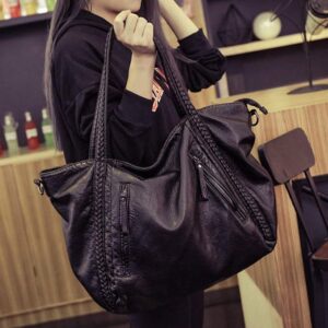 Big Capacity Women Handbags Soft Leather Travel Lady Tote Purses Fashion Woven Work Shoulder Hobo Bag