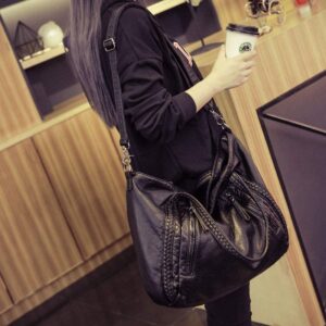 Big Capacity Women Handbags Soft Leather Travel Lady Tote Purses Fashion Woven Work Shoulder Hobo Bag