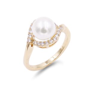 8 mm pearl ring aaa cz micro pave size 5-10 wedding jewelry (gold, 7)