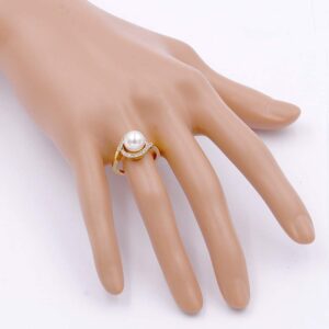 8 mm Pearl Ring AAA CZ Micro Pave Size 5-10 Wedding Jewelry (Gold, 7)