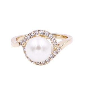 8 mm Pearl Ring AAA CZ Micro Pave Size 5-10 Wedding Jewelry (Gold, 7)