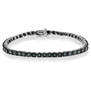 original classics black rhodium plated .925 sterling silver 1.0 cttw diamond miracle tennis bracelet (enhanced blue color, i3 clarity) - 7"