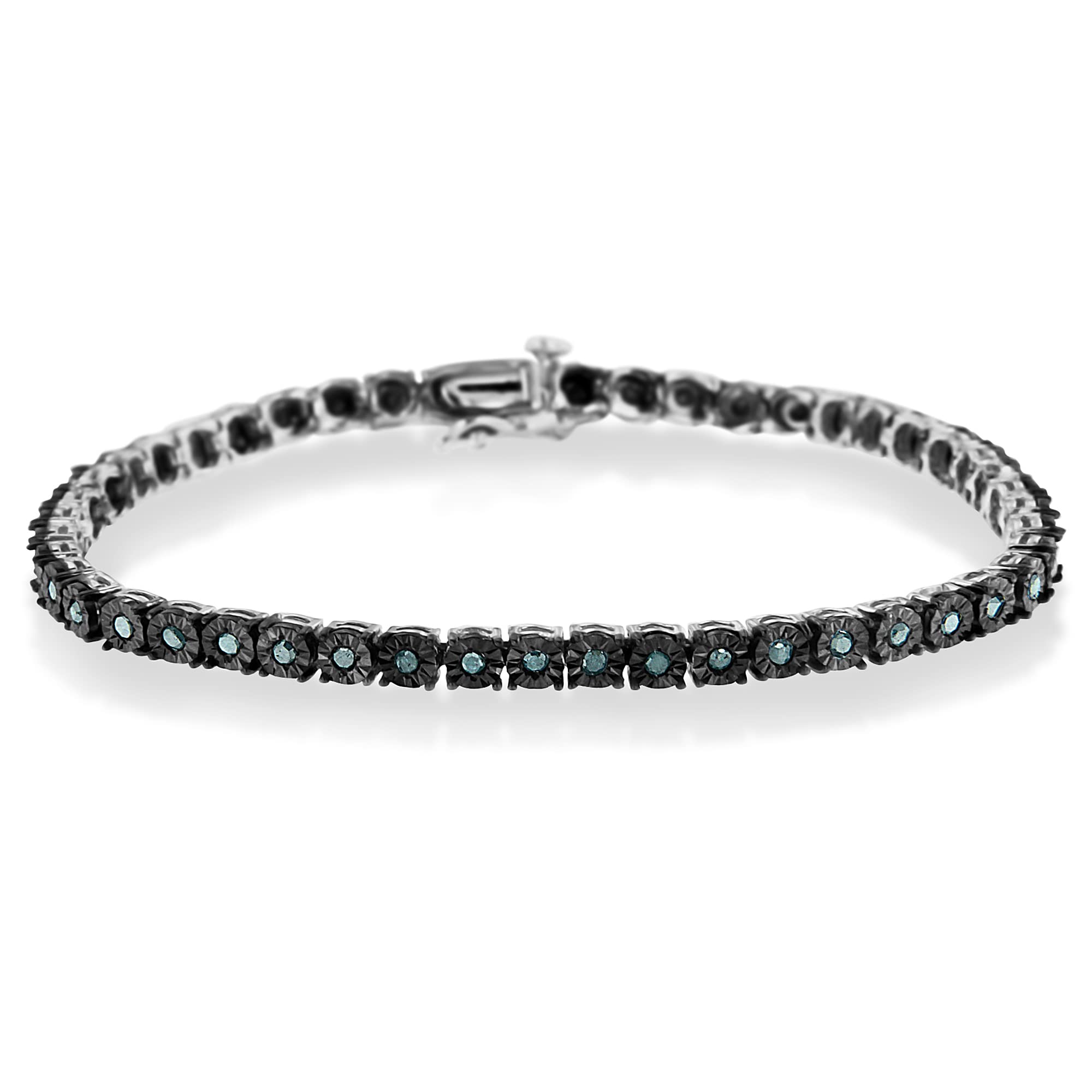 Original Classics Black Rhodium Plated .925 Sterling Silver 1.0 Cttw Diamond Miracle Tennis Bracelet (Enhanced Blue Color, I3 Clarity) - 7"