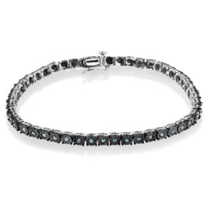 Original Classics Black Rhodium Plated .925 Sterling Silver 1.0 Cttw Diamond Miracle Tennis Bracelet (Enhanced Blue Color, I3 Clarity) - 7"