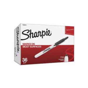 sharpie retractable permanent markers, fine point, black, 36 count