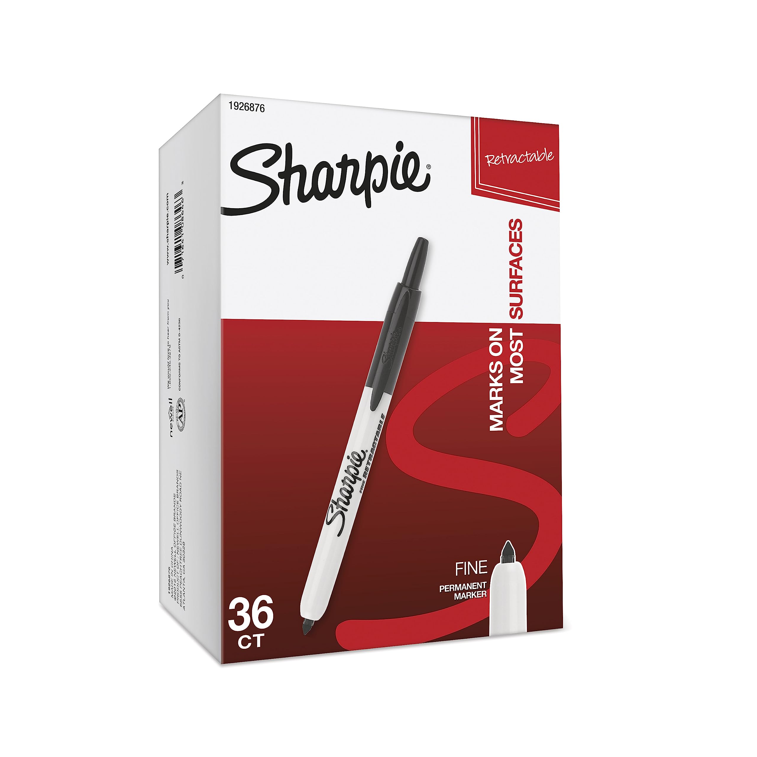 Sharpie Retractable Permanent Markers, Fine Point, Black, 36 Count