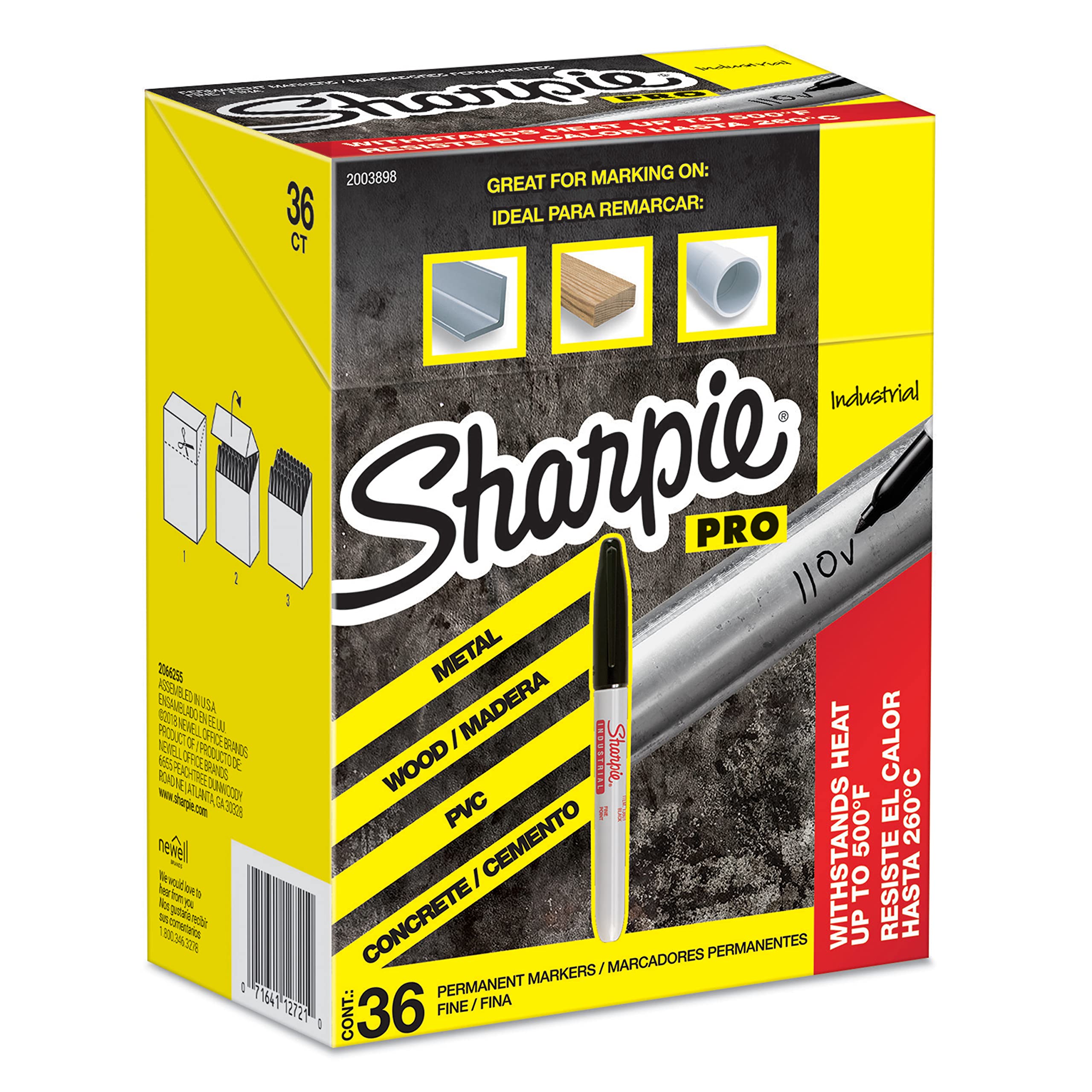 SHARPIE Industrial Permanent Markers, Fine Tip, Black, 36 Count