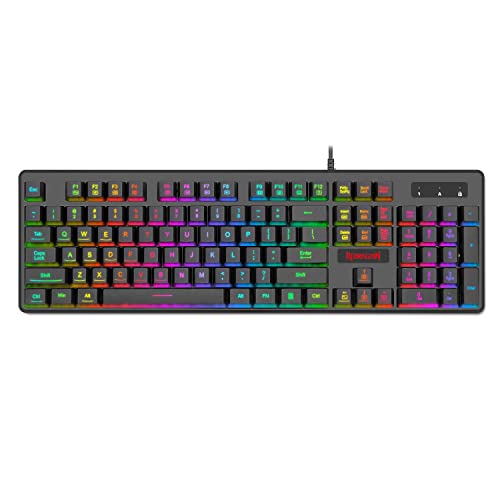 Redragon K509 RGB-Backlit Gaming Keyboard,104 Keys Wired Mechanical Feeling Low Profile Quiet Keyboard, Spill-Resistant, Anti-Ghosting, Compatible with Windows,macOS, PS4/5, Xbox. Black