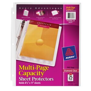 avery(r) multi-page capacity sheet protectors, 8 1/2in. x 11in, top loading, pack of 25