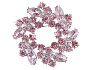 alilang womens diamond inspired floral wreath holiday christmas old fashion brooch pin, pink