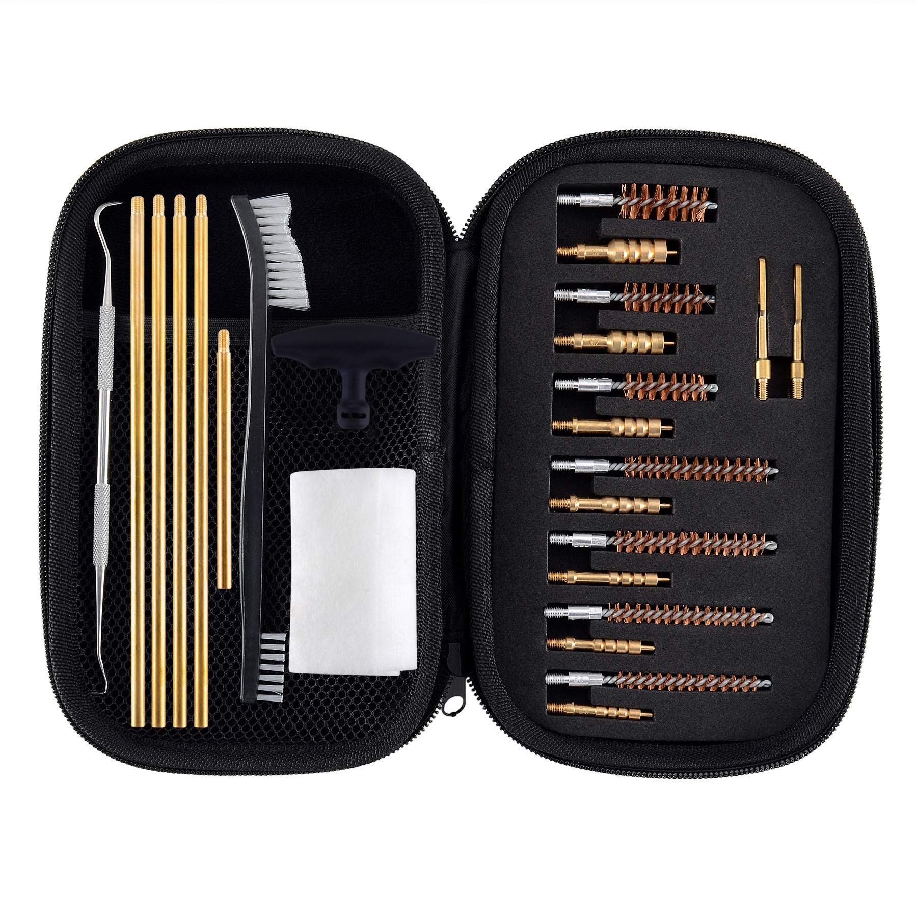 Handgun Rifle Cleaning Kit .22, 30, 243, 280, 40, 45, 357/9mm/.38 Multi-Caliber Bore Brushes Brass Jags Boosteady