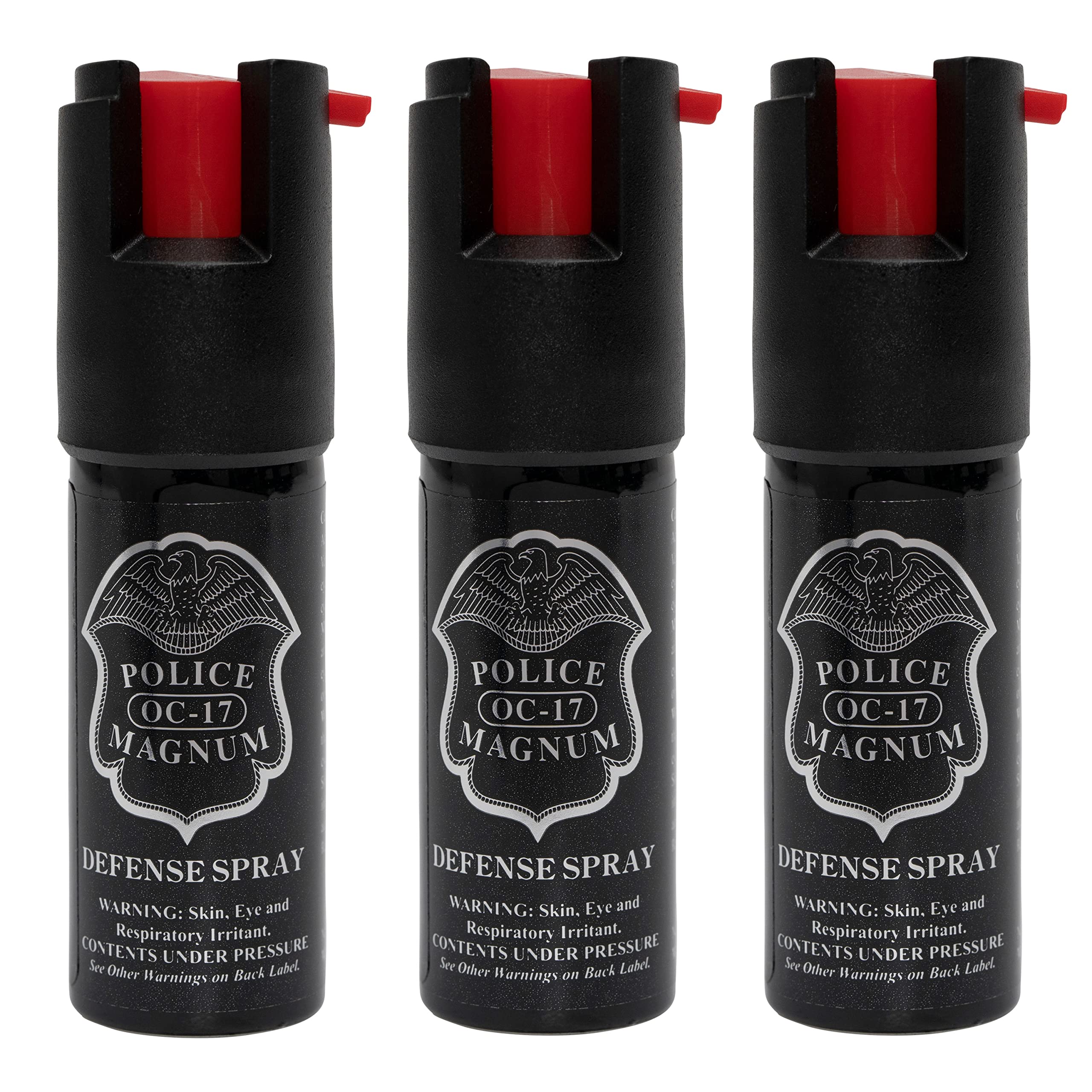 POLICE MAGNUM Small Pepper Spray Self Defense Canisters- Max Heat Strength- 10-12ft Range- 3 Pack 1/2oz Twist Lock (Red)