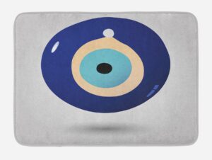 lunarable evil eye bath mat, evil eye protection bead design from middle east ottoman culture inspirations, plush bathroom decor mat with non slip backing, 30.2" x 20", cream blue