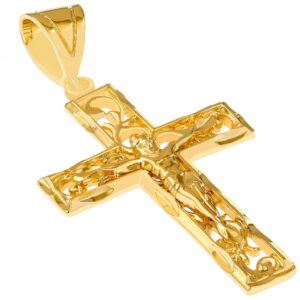 lifetime jewelry large filigree crucifix cross necklace for men & women 24k gold plated (gold crucifix only - no chain)