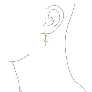 Minimalist Simple Small Religious Dangle Cross Earrings For Women Teen Secure Lever Back .925 Sterling Silver