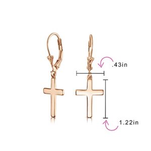 Minimalist Simple Small Religious Dangle Cross Earrings For Women Teen Secure Lever Back .925 Sterling Silver