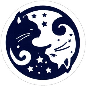 peace resource project starry yin yang cats - small bumper sticker or laptop decal (3.25" circular)