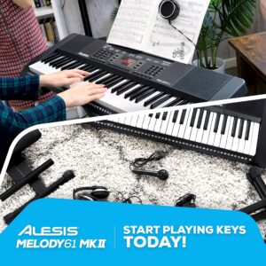 Alesis Melody 61 Key Keyboard Piano for Beginners with Speakers, Stand, Bench, Headphones, Microphone, Sheet Music Stand, 300 Sounds and Music Lessons