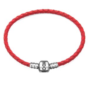 hoobeads genuine red leather woven bracelet with 925 sterling silver barrel snap clasp charms bracelet (18 cm-7.1 inches)