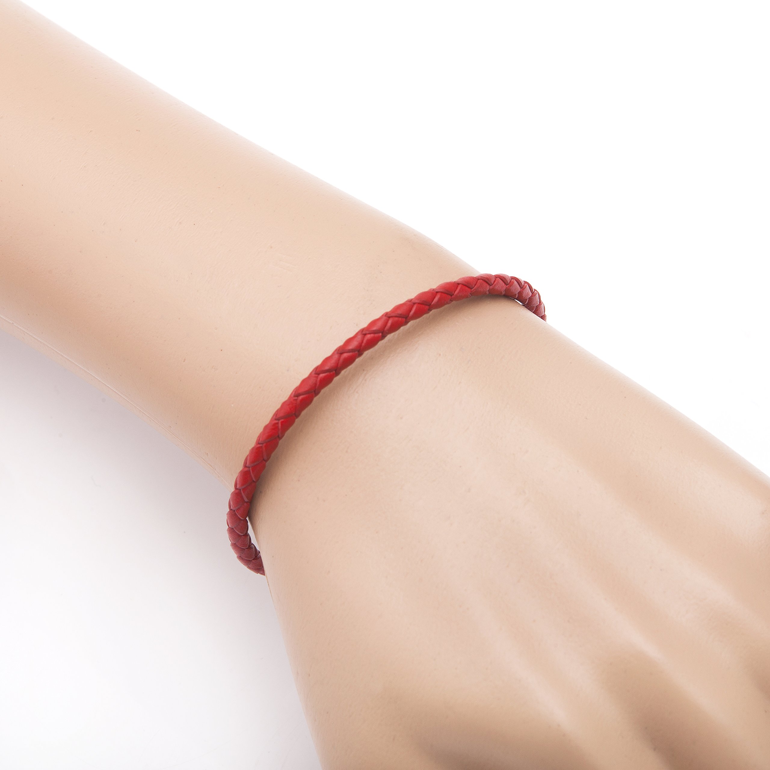 Hoobeads Genuine Red Leather Woven Bracelet with 925 Sterling Silver Barrel Snap Clasp Charms Bracelet (18 cm-7.1 inches)