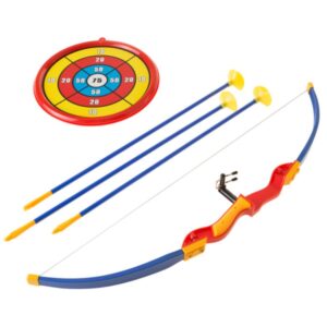 kids bow and arrow set with target and 3 suction cup arrows - safe plastic toy archery game kit for boys and girls ages 5 and up