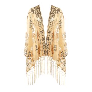 BABEYOND 1920s Shawl Wraps Sequin Fringed Evening Cape Wedding Bridal Shawl Scarf for Evening Dresses Party (Gold)