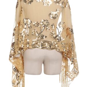 BABEYOND 1920s Shawl Wraps Sequin Fringed Evening Cape Wedding Bridal Shawl Scarf for Evening Dresses Party (Gold)