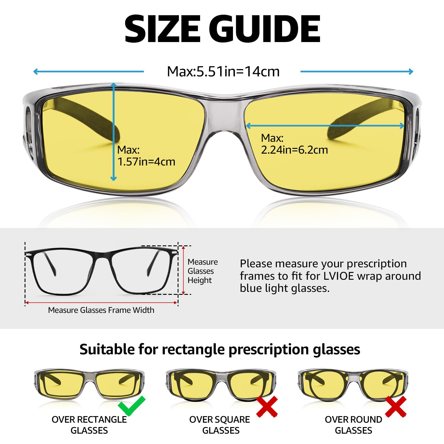 LVIOE Wrap Around Night-Vision Glasses, Fit Over Prescription Glasses with Polarized Yellow Lens Night-Driving Glasses