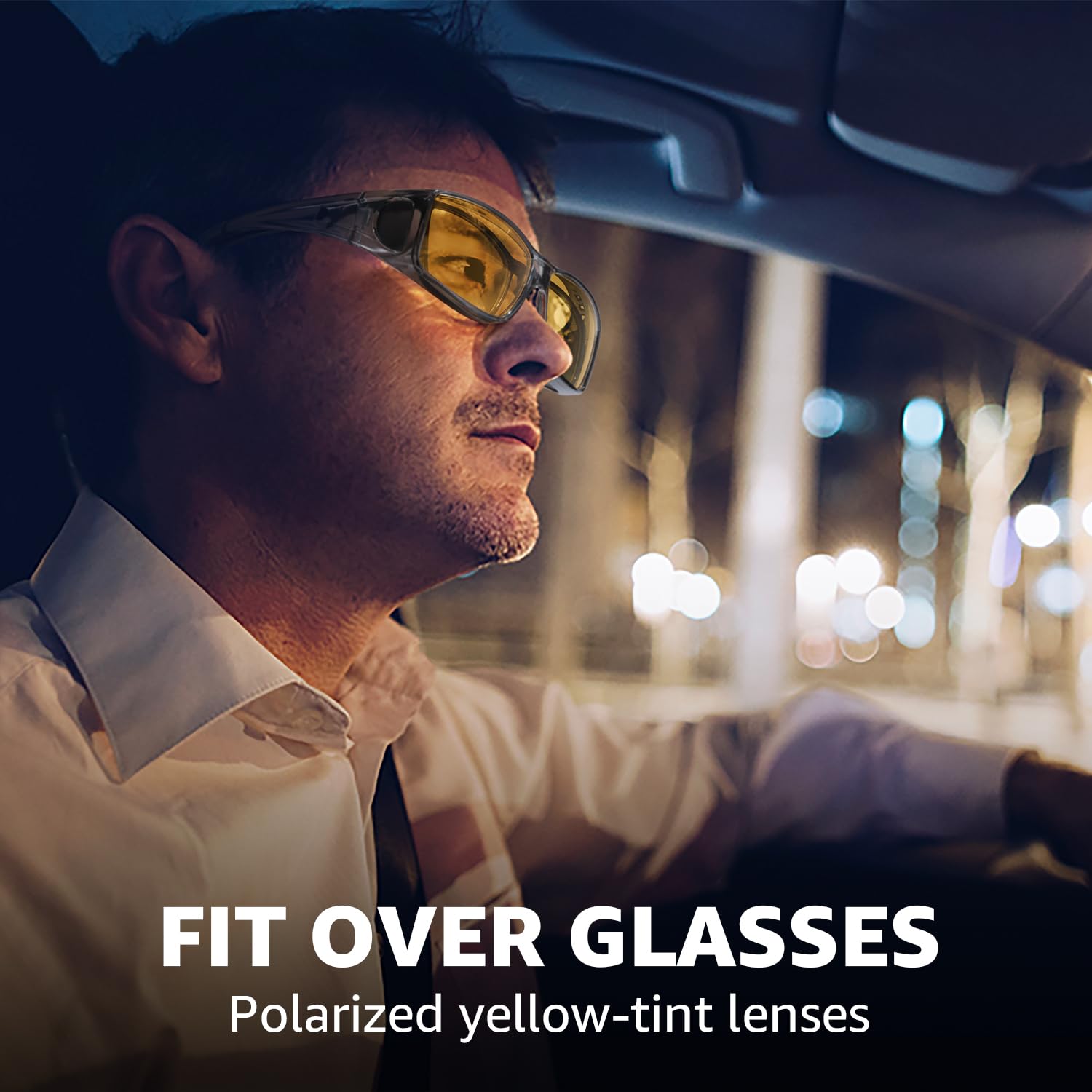 LVIOE Wrap Around Night-Vision Glasses, Fit Over Prescription Glasses with Polarized Yellow Lens Night-Driving Glasses