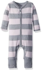 burt's bees baby baby girls' romper jumpsuit, 100% organic cotton one-piece outfit coverall, blossom rugby stripe, 9 months