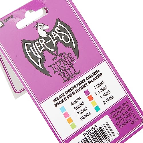 Ernie Ball Everlast Guitar Picks, Purple 1.0mm, 12-pack (P09193)