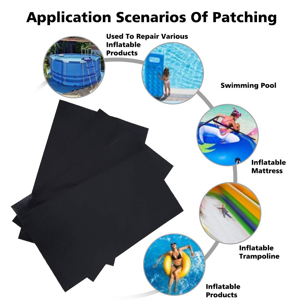 6pcs PVC Patch Repair Kit,Repair Patches Kit Set Accessory for Inflatable Raft Boat Canoe Kayak (Black)