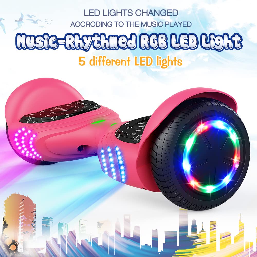 TOMOLOO Hoverboard with Bluetooth Speaker and LED Lights Self-Balancing Scooter UL2272 Certified 6.5" Wheel Electric Scooter for Kids and Adults