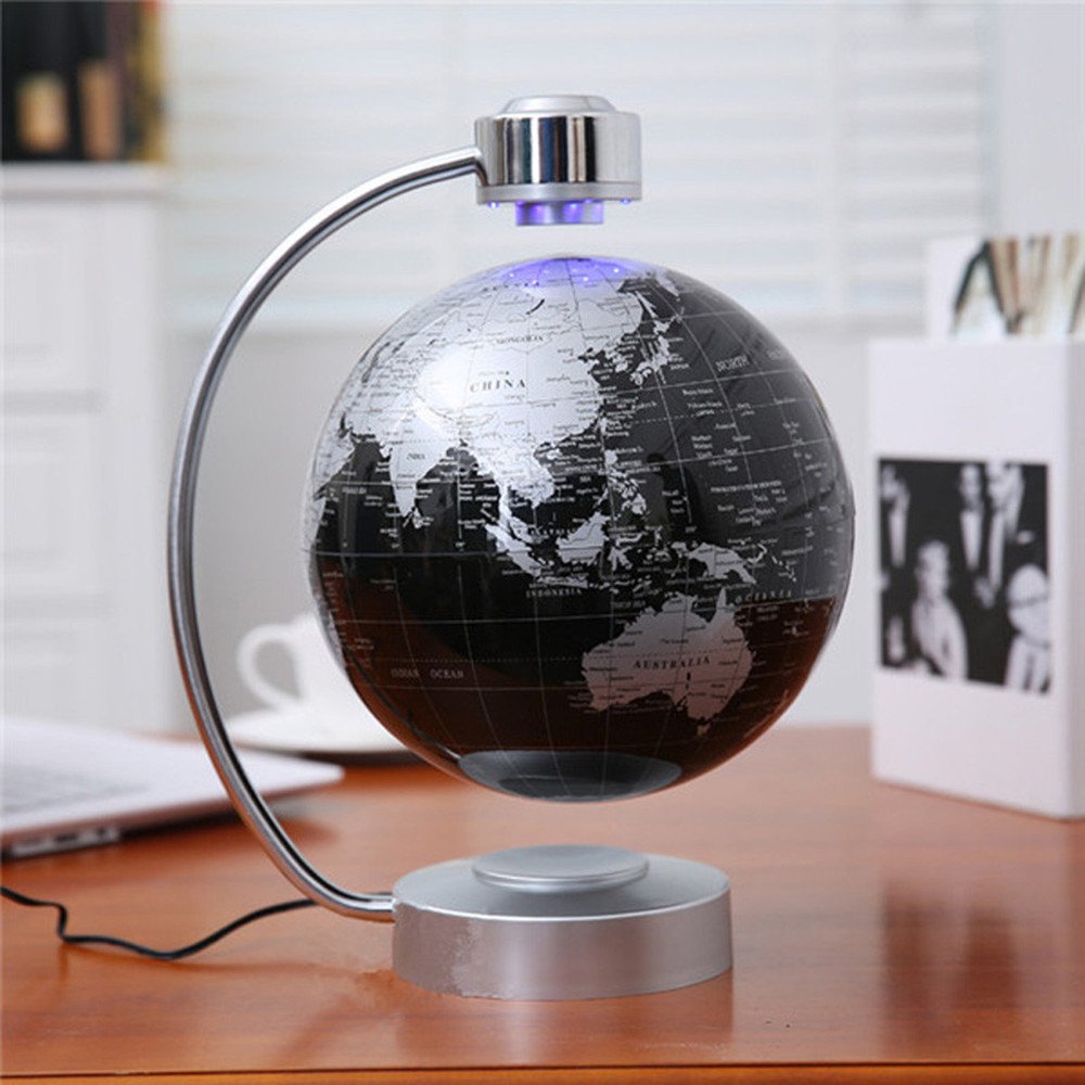 Magnetic Levitation Floating Globe NHSUNRAY 8'' Levitation Rotating Ball LED Illuminated World Map Earth for Desktop Office Home Decor (Black)