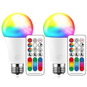 ilc color changing led light bulb, 120 colors, 2700k warm white, 70 watt equivalent, diy strobe, rgb with remote control, led 10w a19 e26 screw (pack of 2)